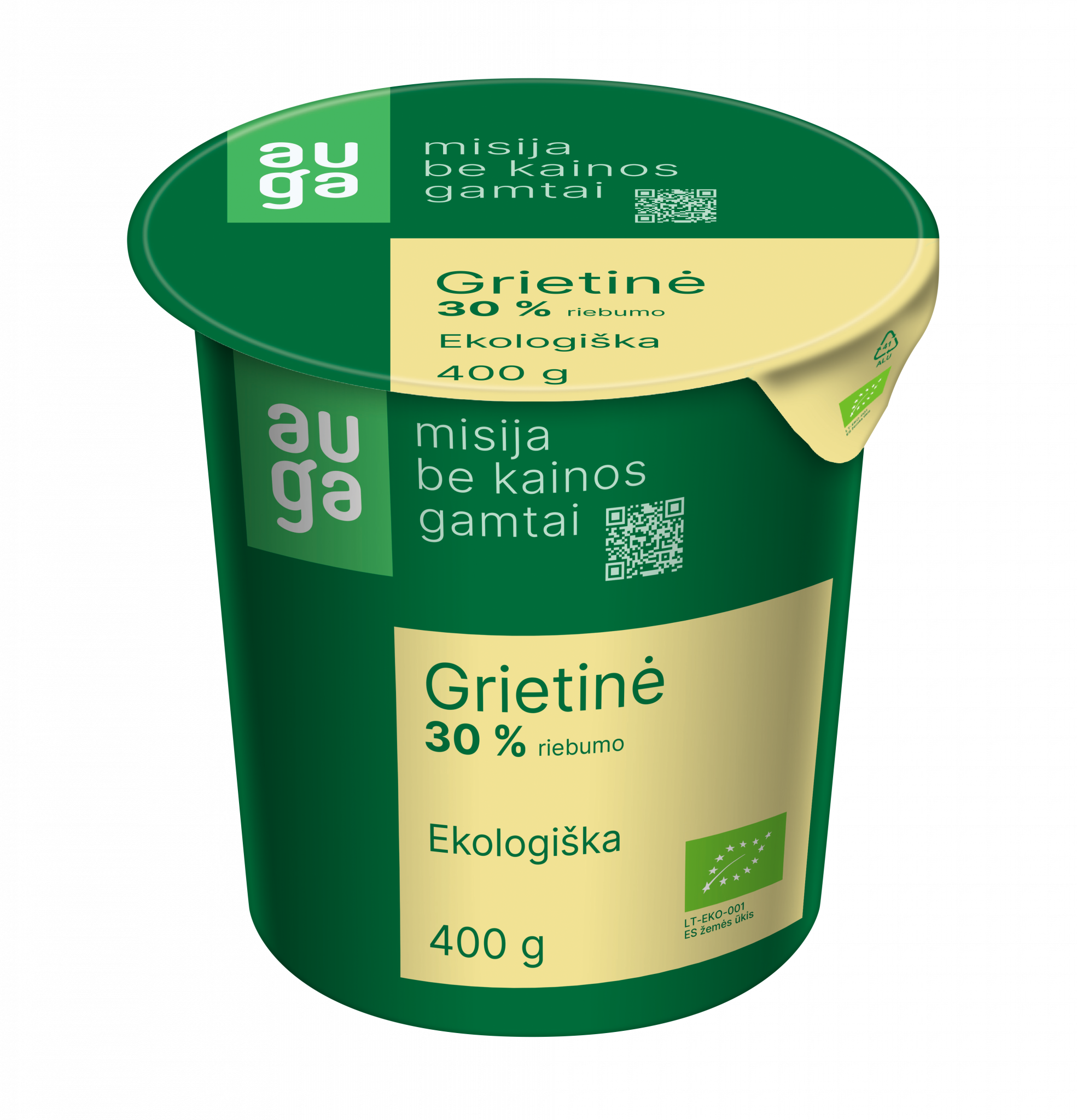 Pagaminta iš grietinėlės, kuri gaunama iš „AUGA“ ekologiniuose ūkiuose ...