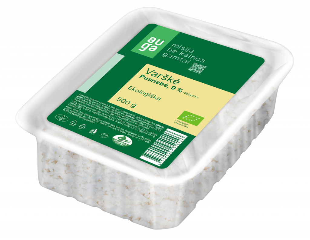 Pagaminta iš „AUGA“ ekologiniuose ūkiuose Lietuvoje surinkto pieno.