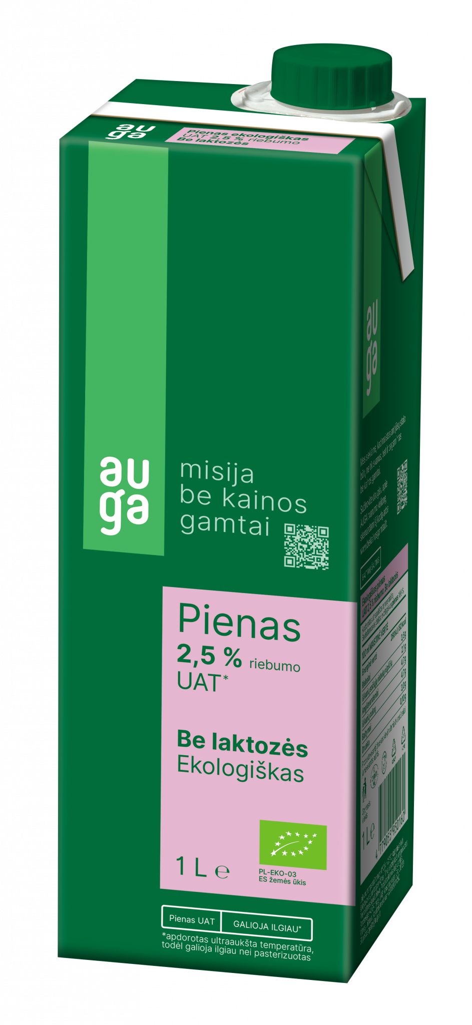 Pagamintas iš „AUGA“ ekologiniuose ūkiuose Lietuvoje surinkto pieno.