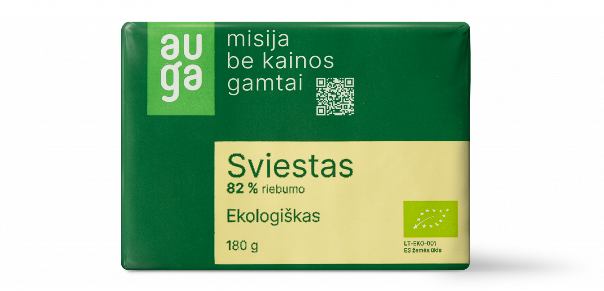 Pagamintas iš „AUGA“ ekologiniuose ūkiuose Lietuvoje surinkto pieno.